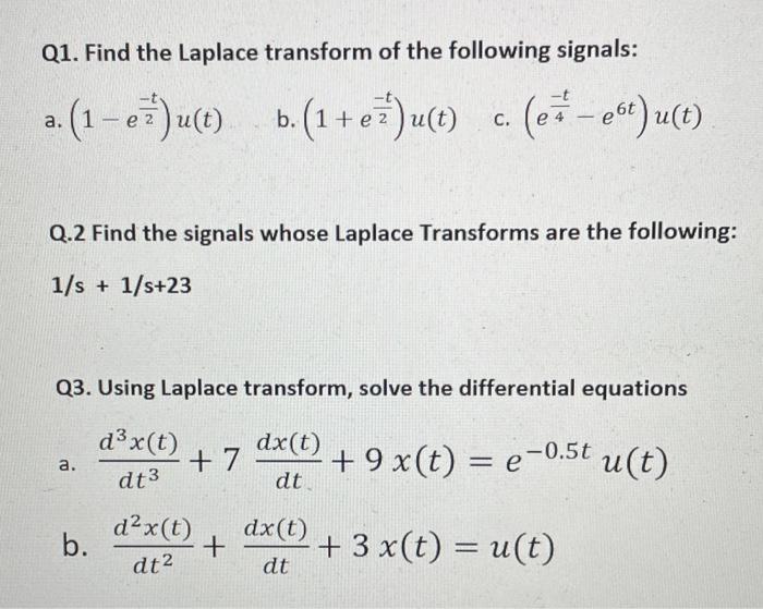 Solved Q1. Find the Laplace transform of the following | Chegg.com