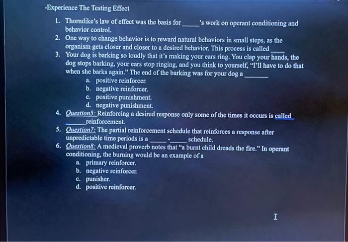 Solved -Experience The Testing Effect 1. Thorndike's law of | Chegg.com
