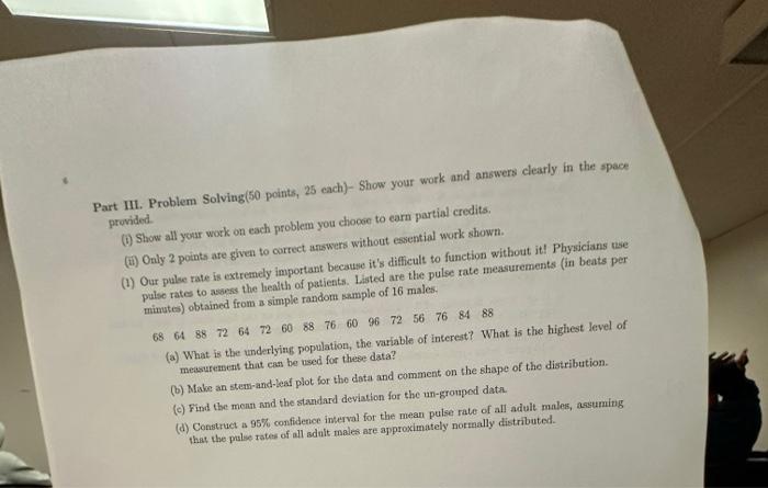 Solved Part III. Problem Solving(50 points, 25 each)- Show | Chegg.com