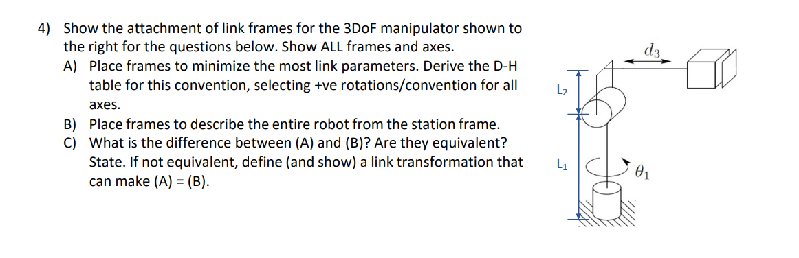 Solved Show the attachment of link frames for the 3DoF | Chegg.com