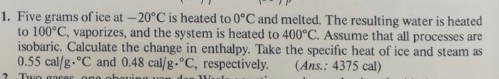 Solved 1. Five grams of ice at —20°C is heated to 0°C and | Chegg.com