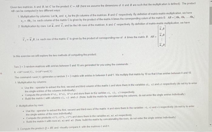 Solved Given two matrices A and 8 let C be the product C-AB | Chegg.com