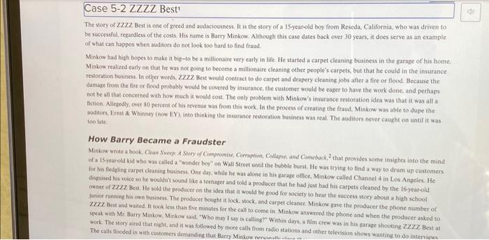 Solved The story of ZZZZ Best is one of greed and | Chegg.com