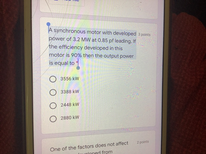 Solved ‏A synchronous motor with developed power of 3.2 MW | Chegg.com
