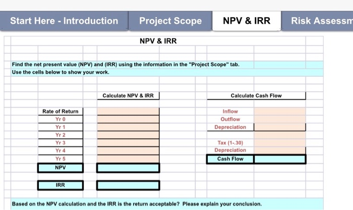 Solved Start Here - Introduction Project Scope NPV & IRR | Chegg.com