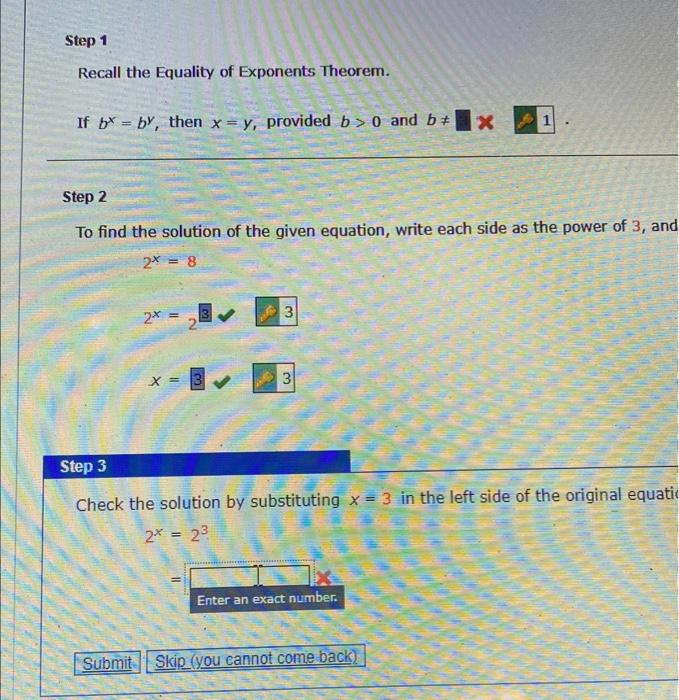 Solved Step 1 Recall the Equality of Exponents Theorem. If | Chegg.com
