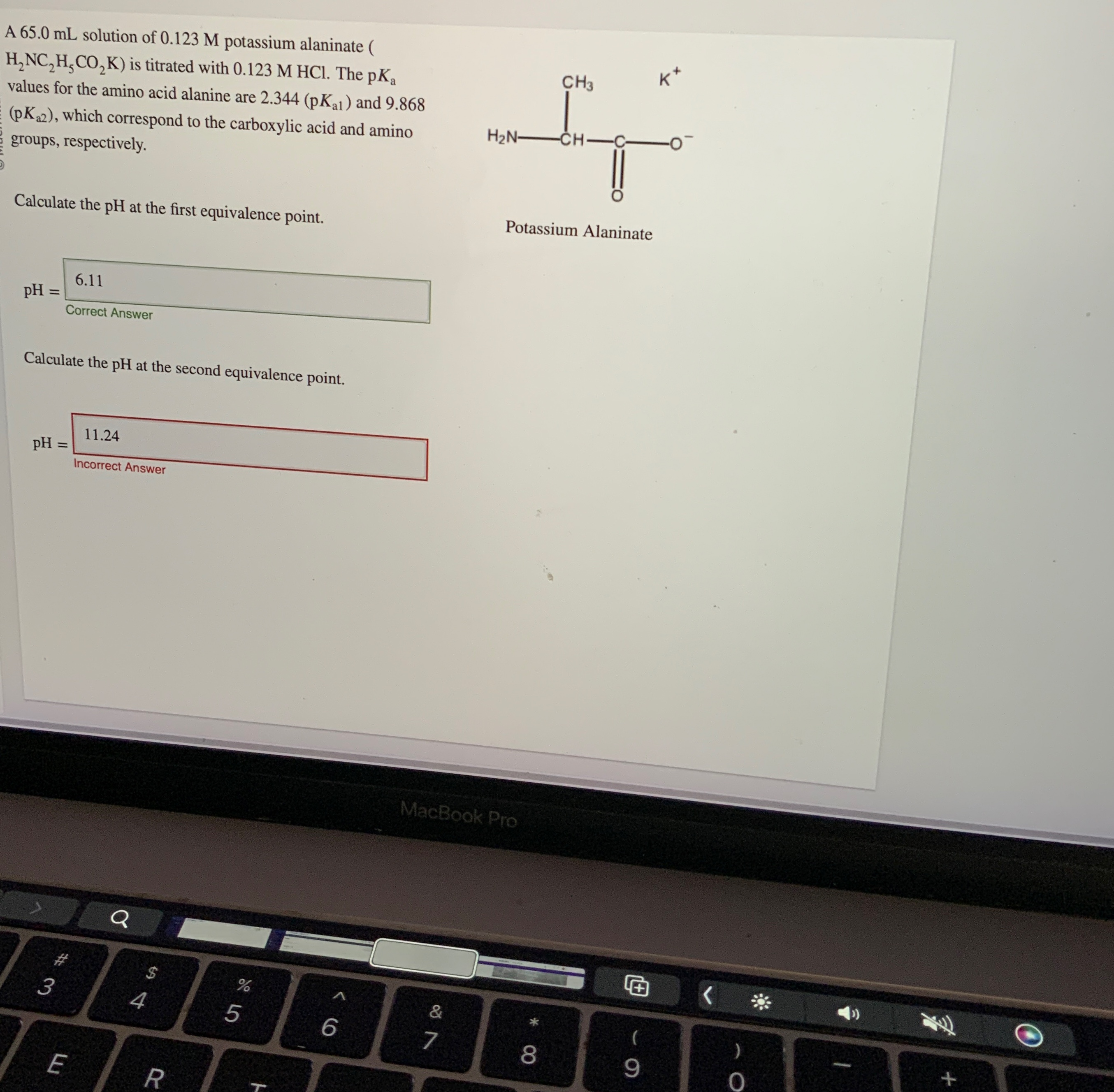 Solved A 65.0 ﻿mL solution of 0.123 ﻿M potassium alaninate | Chegg.com