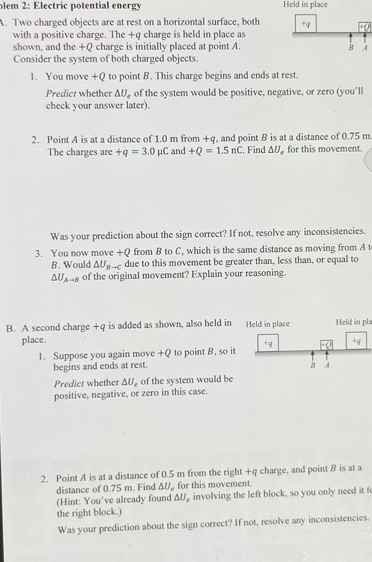 Solved olem 2: Electric potential energyTwo charged objects | Chegg.com