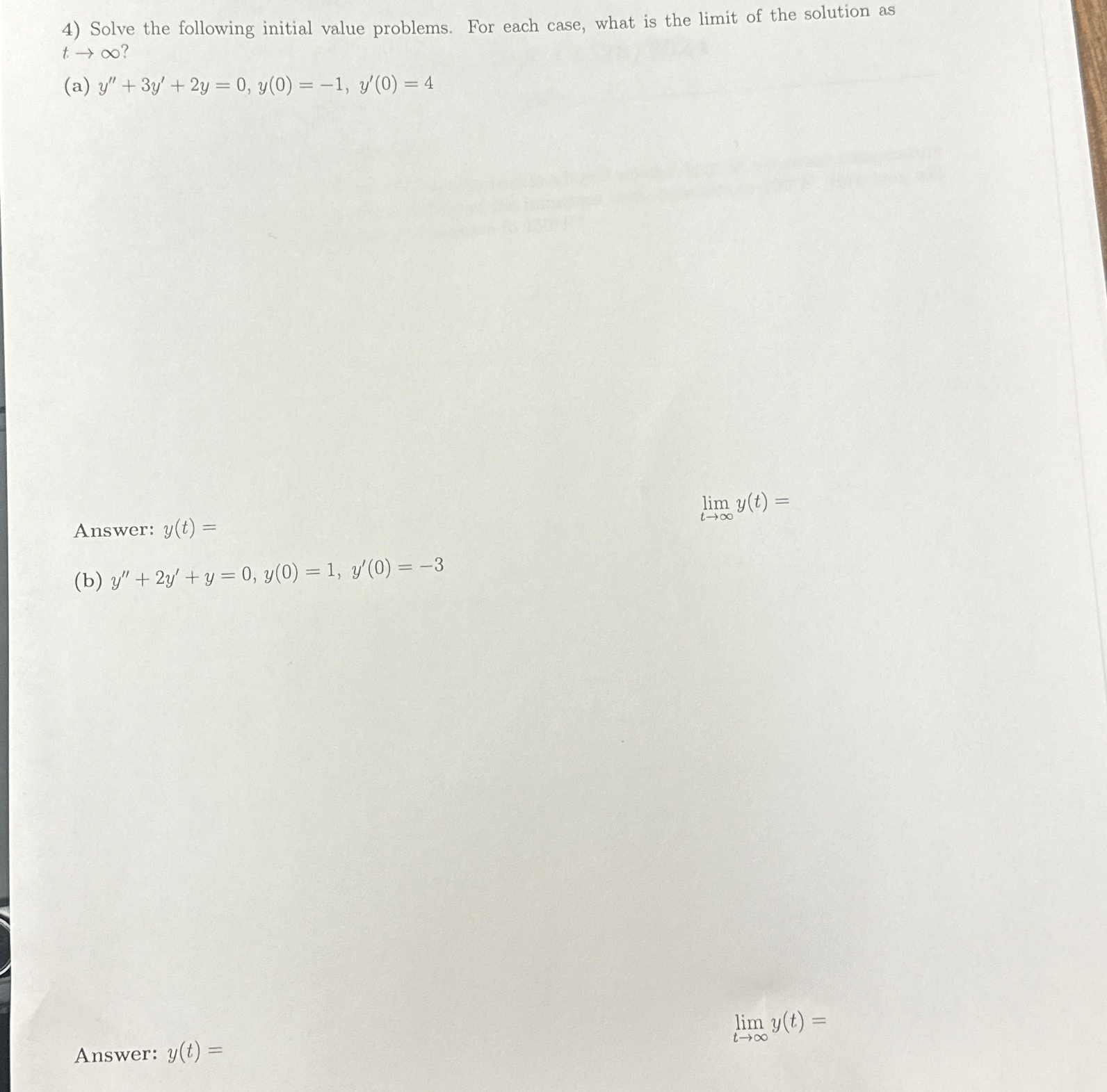 Solved Solve the following initial value problems. For each | Chegg.com