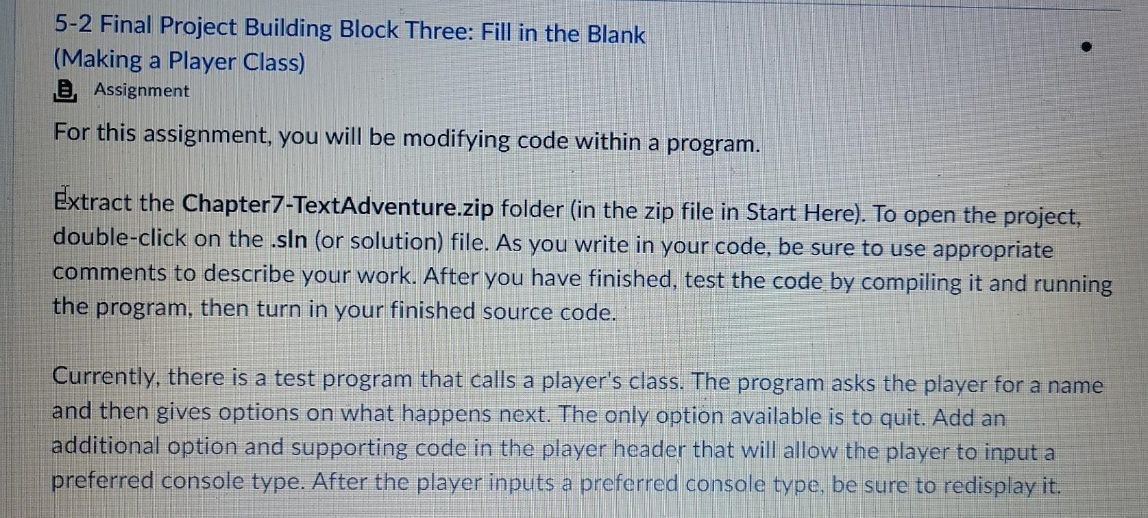 5-2 Final Project Building Block Three: Fill in the | Chegg.com