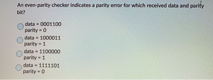 Solved An even-parity checker indicates a parity error for | Chegg.com