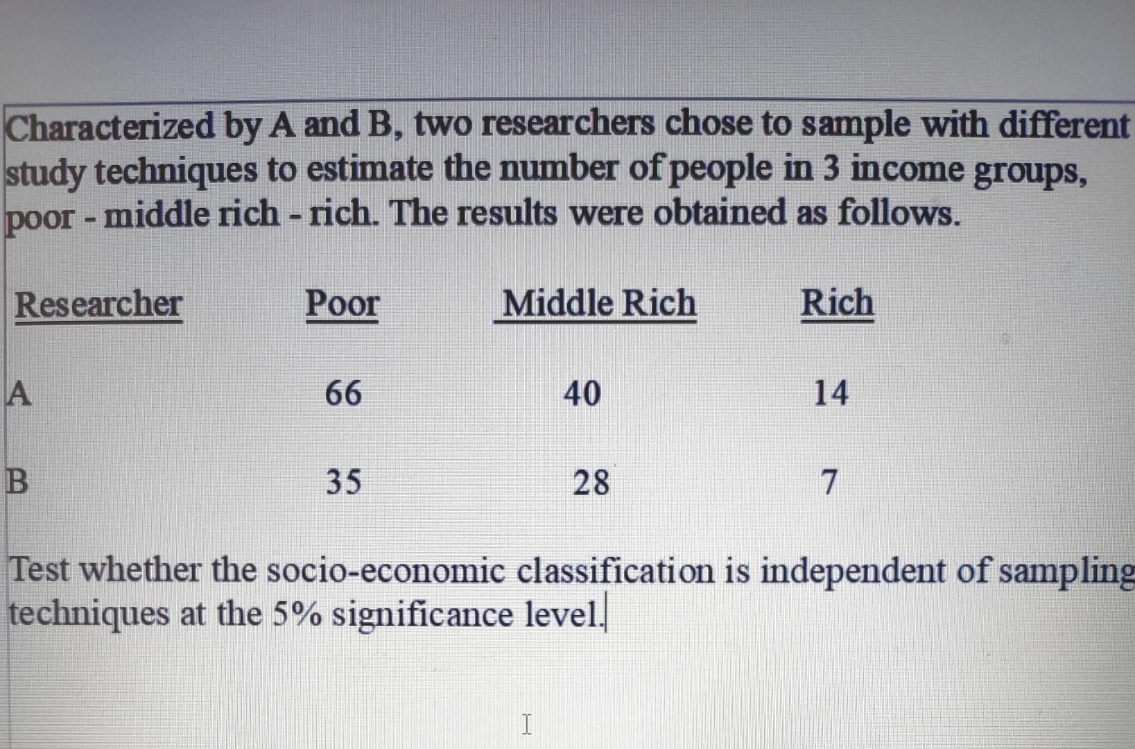 Solved Characterized by A and B, two researchers chose to | Chegg.com
