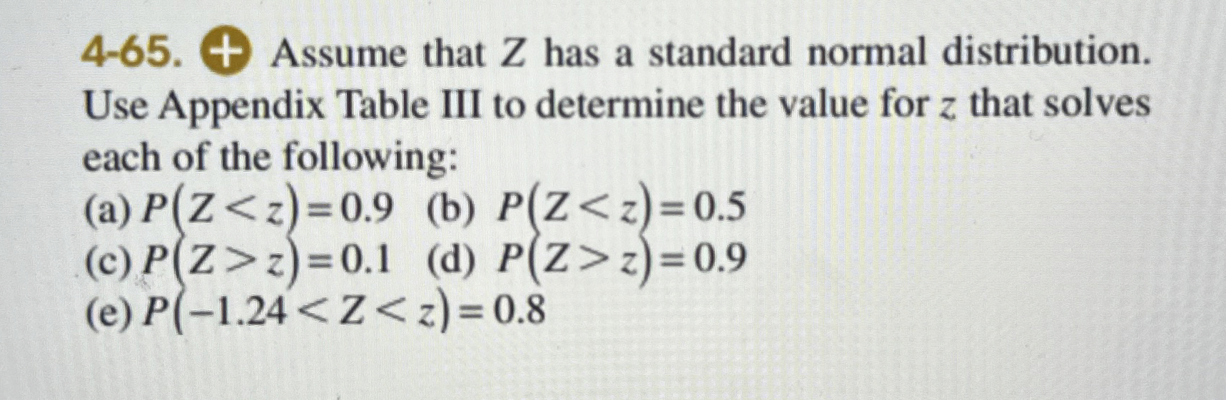 4-65. o+ ﻿Assume that Z ﻿has a standard normal | Chegg.com