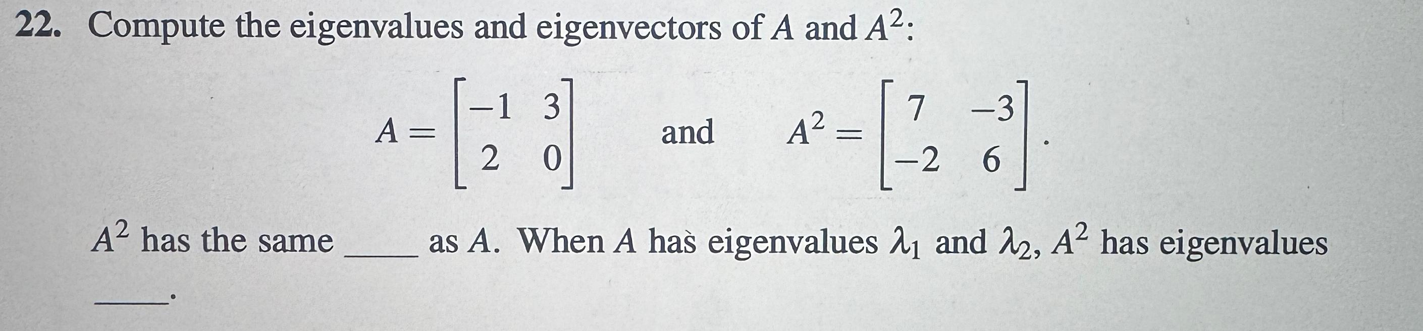 Solved Compute the eigenvalues and eigenvectors of A and A2 | Chegg.com