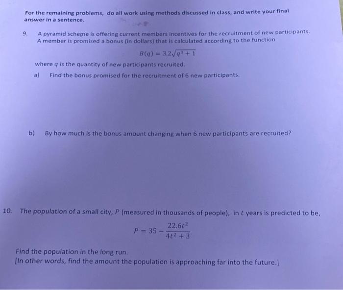 Solved For the remaining problems, do all work using methods | Chegg.com