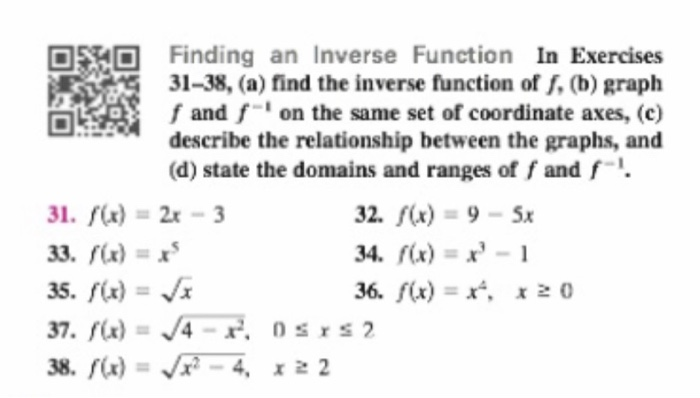Solved Finding an Inverse Function in Exercises 31-38, (a) | Chegg.com