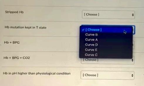 Solved Stripped Hb Hb mutation kept in T state Hb+BPG | Chegg.com
