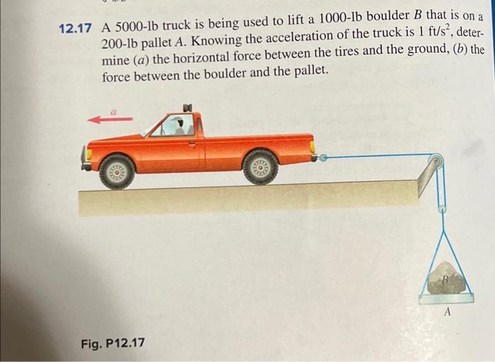 Solved 12.17 A 5000-lb truck is being used to lift a 1000-lb | Chegg.com