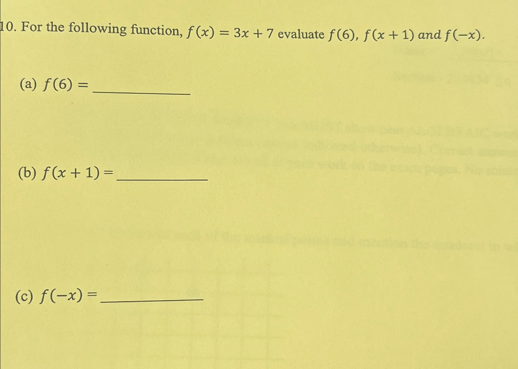 Solved For The Following Function F X 3x 7 ﻿evaluate