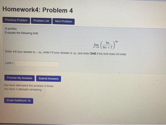 Solved (5 points) Evaluate the following limit: | Chegg.com