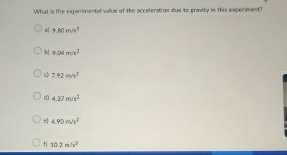 Solved What is the experimental value of the acceleration | Chegg.com
