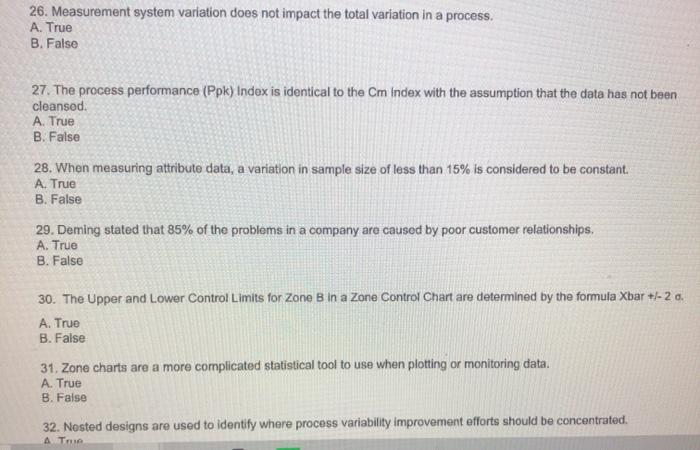 Solved 26. Measurement system variation does not impact the | Chegg.com