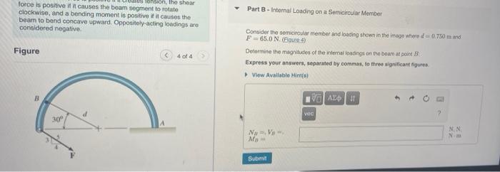 Solved Part B - Internal Loading on a Semicircular Member | Chegg.com