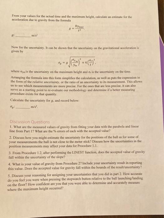 Lab 5 - Projectile Motion Introduction In this lab, | Chegg.com