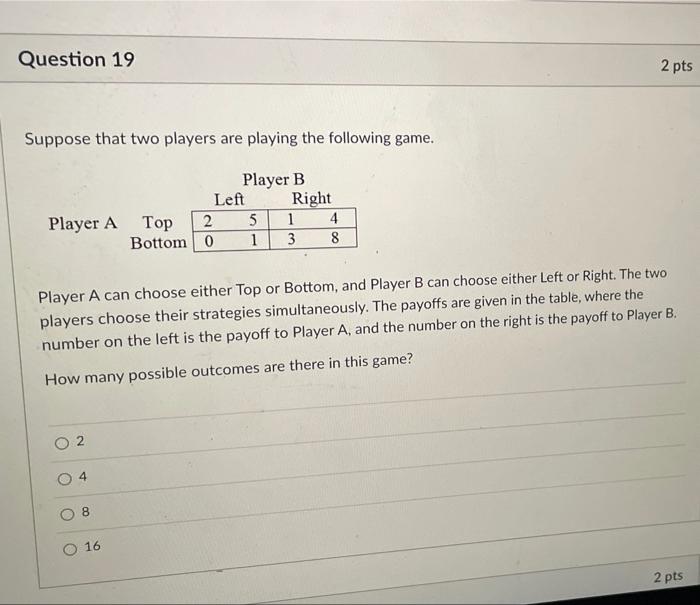 Solved Question 19 2 pts Suppose that two players are | Chegg.com