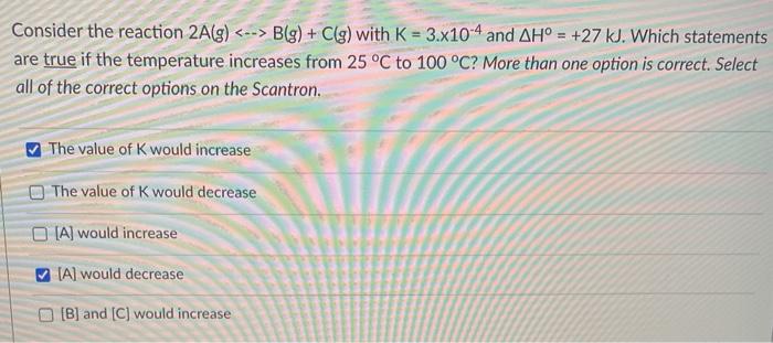 Solved Consider the reaction 2A(g) B(g) + C(g) with K = | Chegg.com