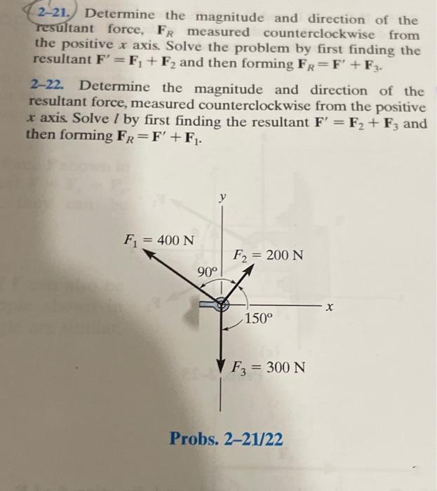 Solved 2-21. Determine the magnitude and direction of the | Chegg.com