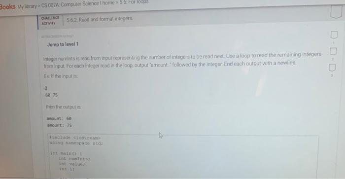 Solved Jump to level 1 Integer numints is read frominput | Chegg.com