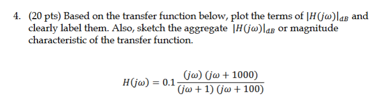 (20 pts) ﻿Based on ﻿the transfer function below, plot | Chegg.com
