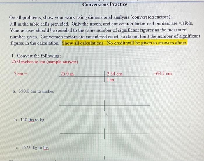 Solved conversion practice: show all calculations (rounded | Chegg.com