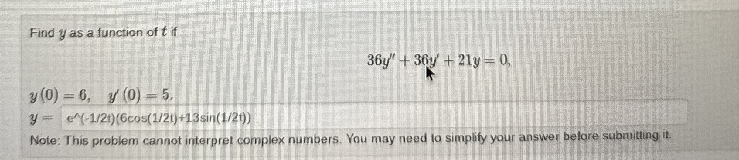 Solved Find y ﻿as a function of t | Chegg.com