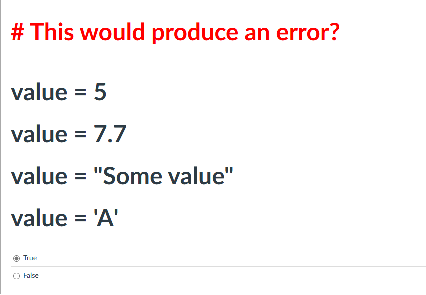 Solved In python# This would produce an error?value = 5value | Chegg.com
