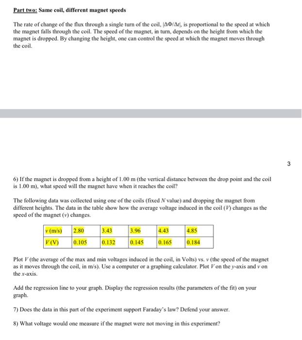 Solved Part two: Same coil, different magnet speeds The rate | Chegg.com