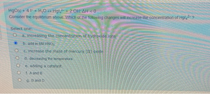 Solved HgO(s) + 41- + H2O Hg 2- + 2 OH-AH