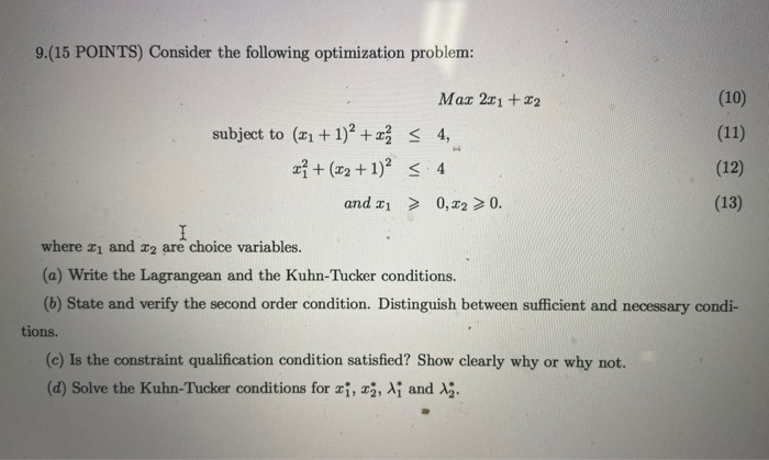 9.(15 POINTS) Consider the following optimization | Chegg.com