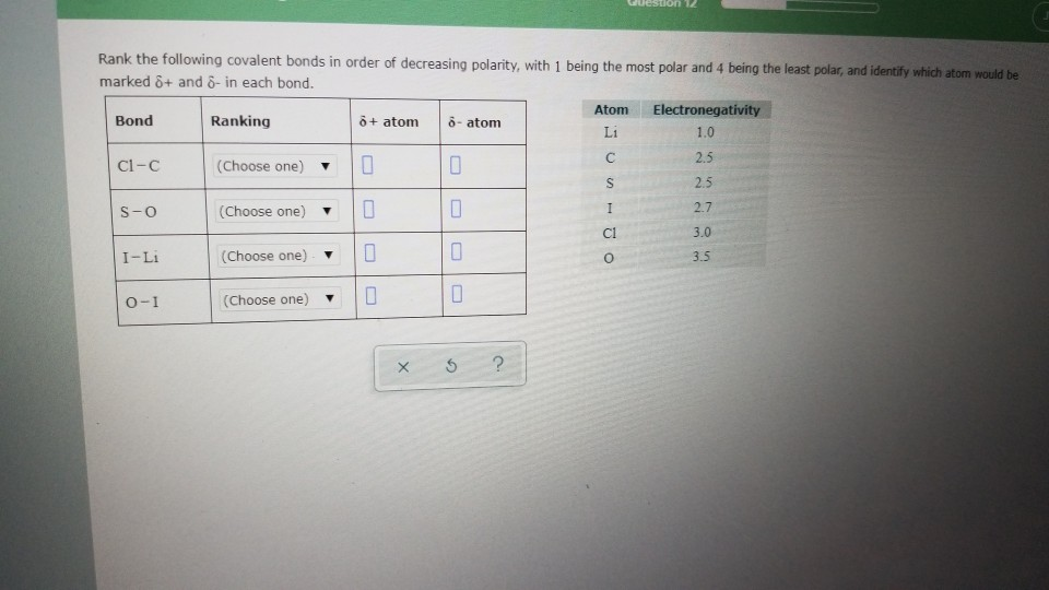 Solved Rank the following covalent bonds in order of | Chegg.com