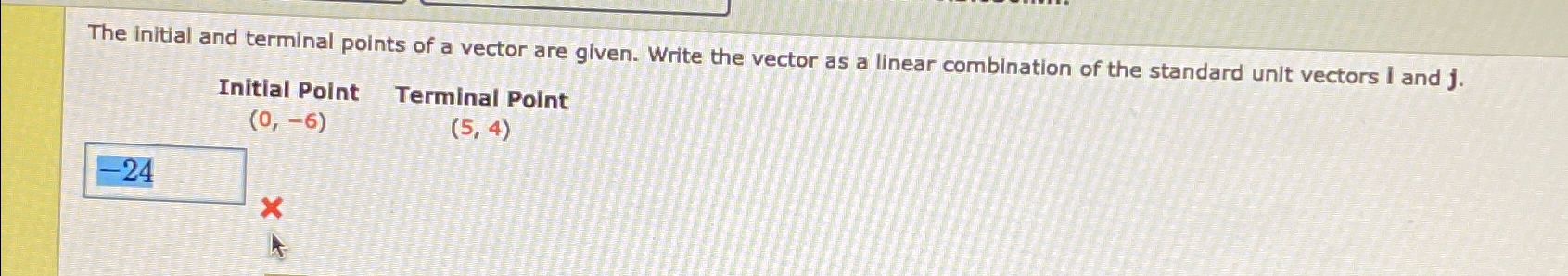 Solved The initial and terminal points of a vector are | Chegg.com