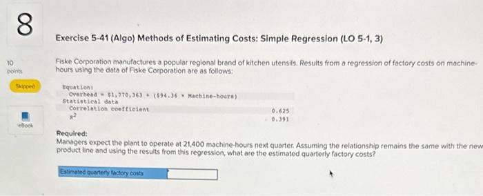 Solved Exercise 5-41 (Algo) Methods of Estimating Costs: | Chegg.com