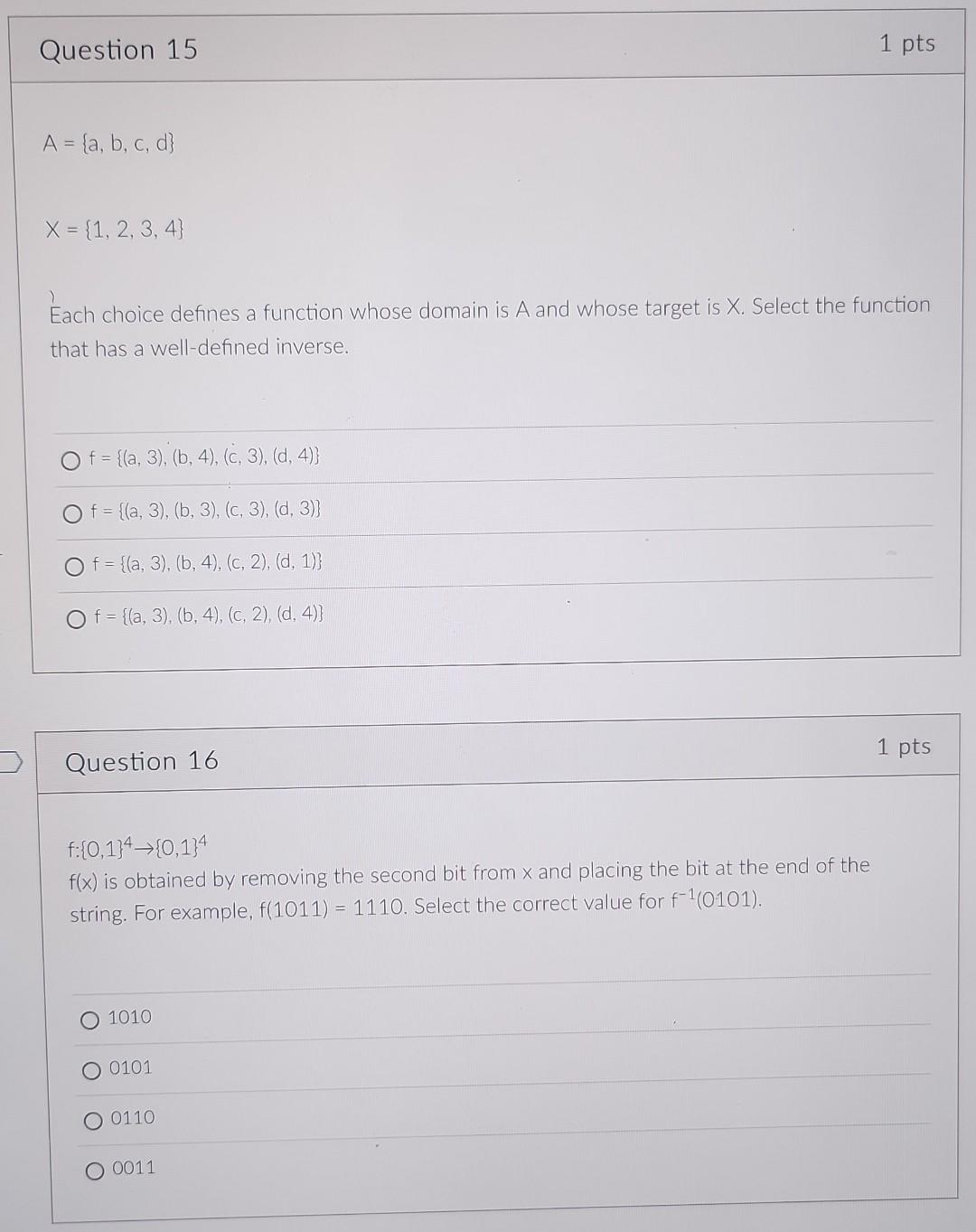 Solved A={a,b,c,d} x={1,2,3,4} Each choice defines a | Chegg.com