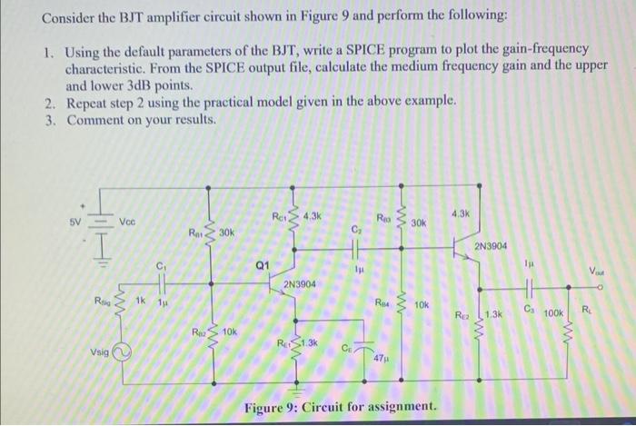 Solved Consider the BJT amplifier circuit shown in Figure 9 | Chegg.com