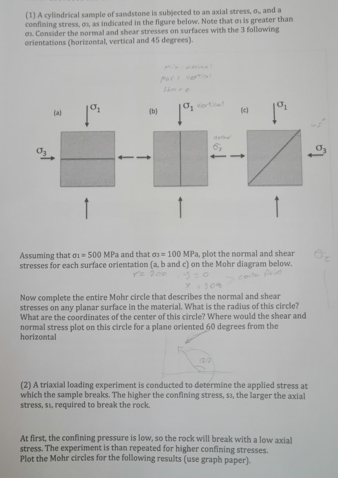 Solved (1) A cylindrical sample of sandstone is subjected to | Chegg.com