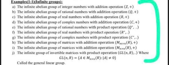 Solved Examples(1-1)(Infinite groups): a) The infinite | Chegg.com