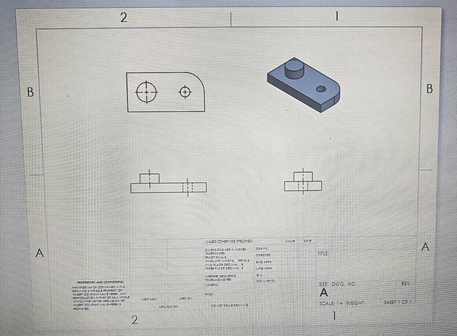 Solved Create a drawing file with a Front, Top, Right, and | Chegg.com