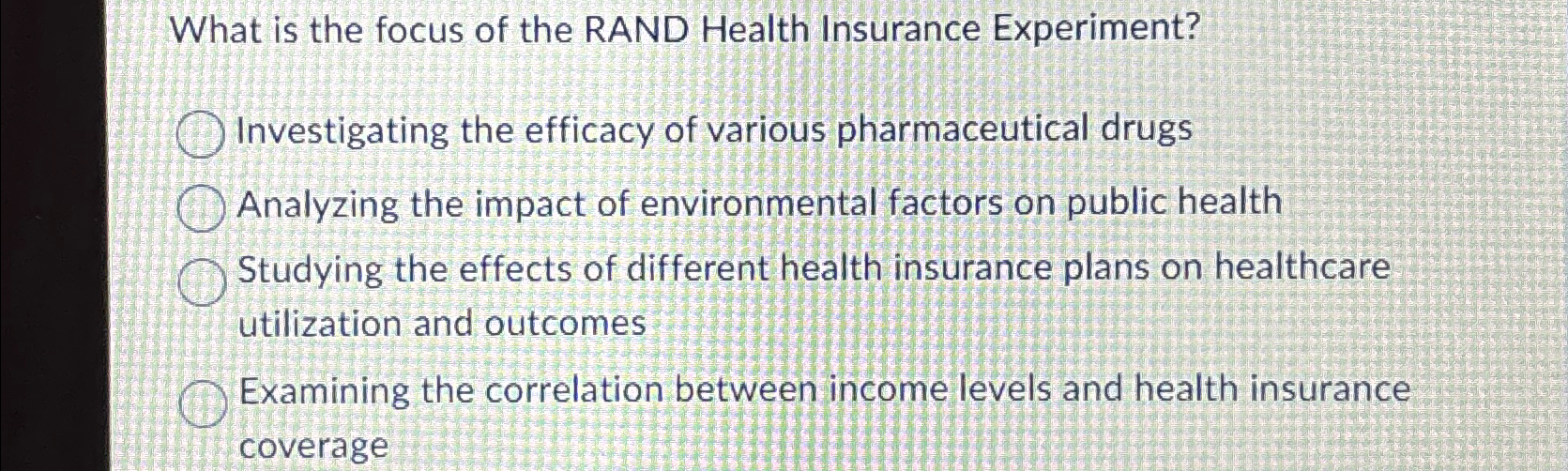 Solved What is the focus of the RAND Health Insurance | Chegg.com