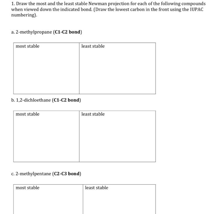 Solved 1. Draw the most and the least stable Newman | Chegg.com