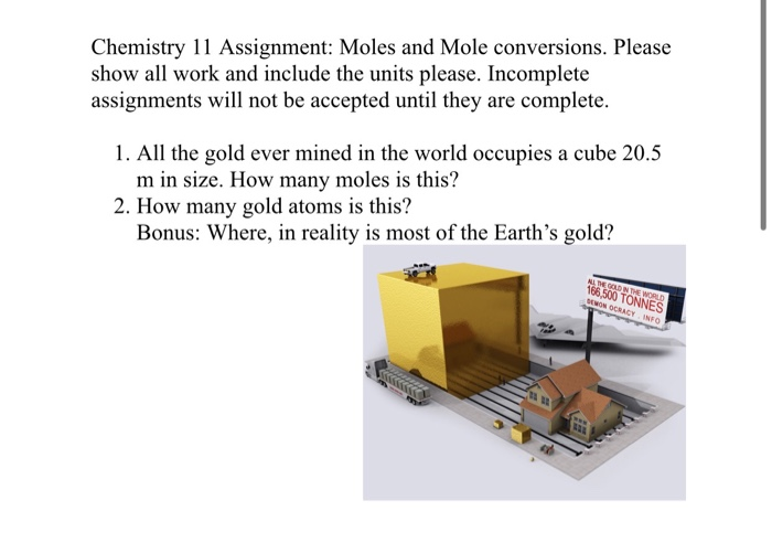 Solved Chemistry 11 Assignment: Moles and Mole conversions. | Chegg.com